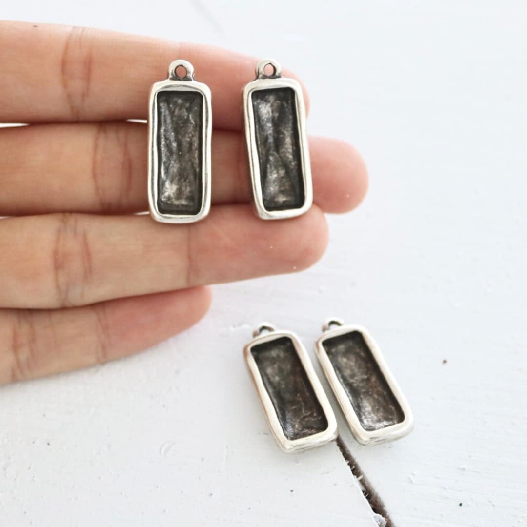 5 Antique Silver Square Bezel Pendants: 19x8mm DIY Charms - Etsy