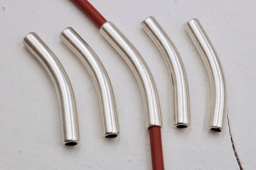Antique Silver Curved Tube Beads: Brass Noodle Spacer Connectors - Etsy