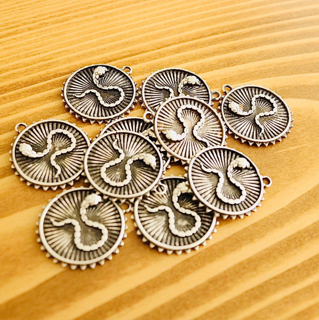 Silver Snake Charms, Snake Pendant Charms, Round Coin Snake Pendant ...