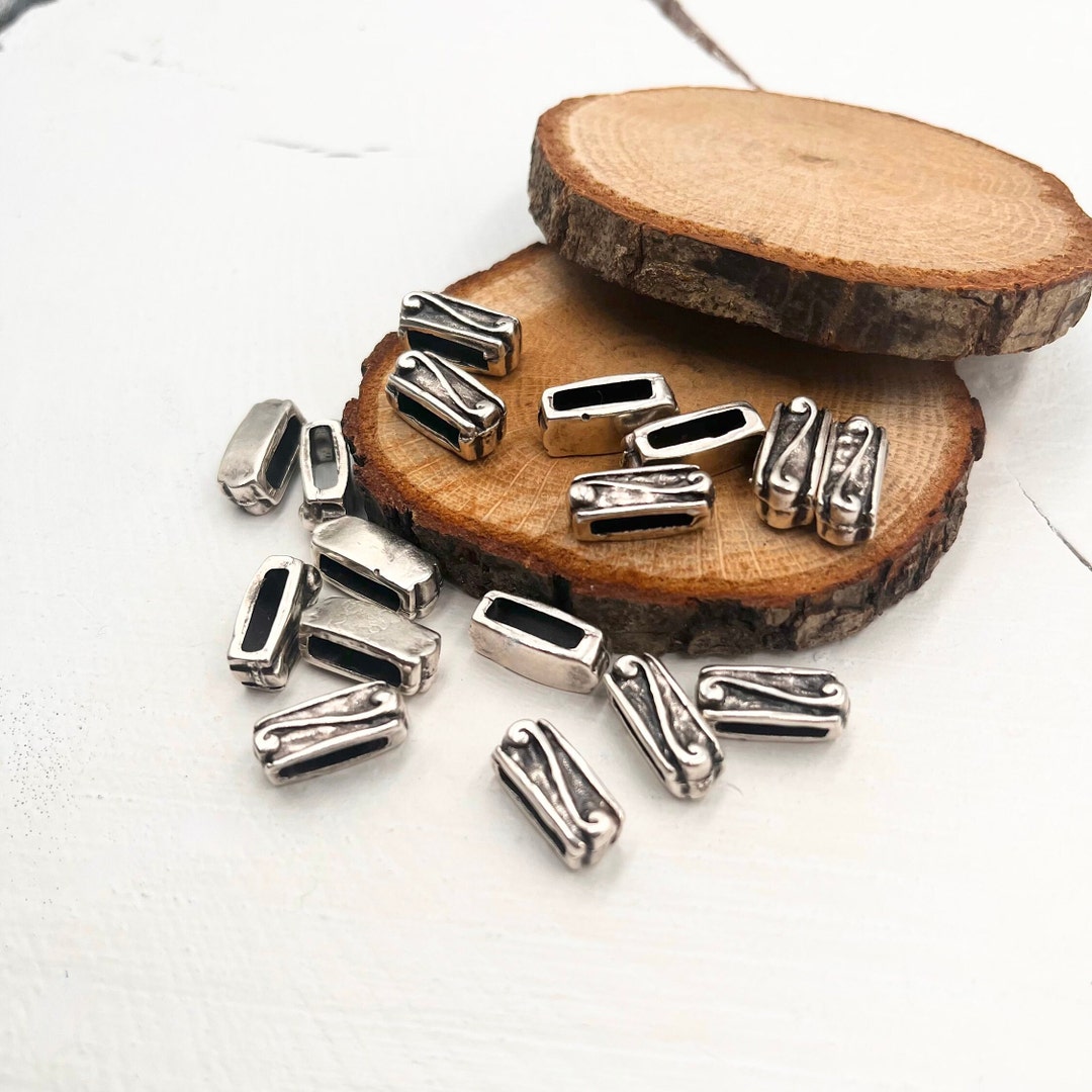 Rectangle Slider Beads, Boho Slider Beads, Leather Cord Slider, Small ...