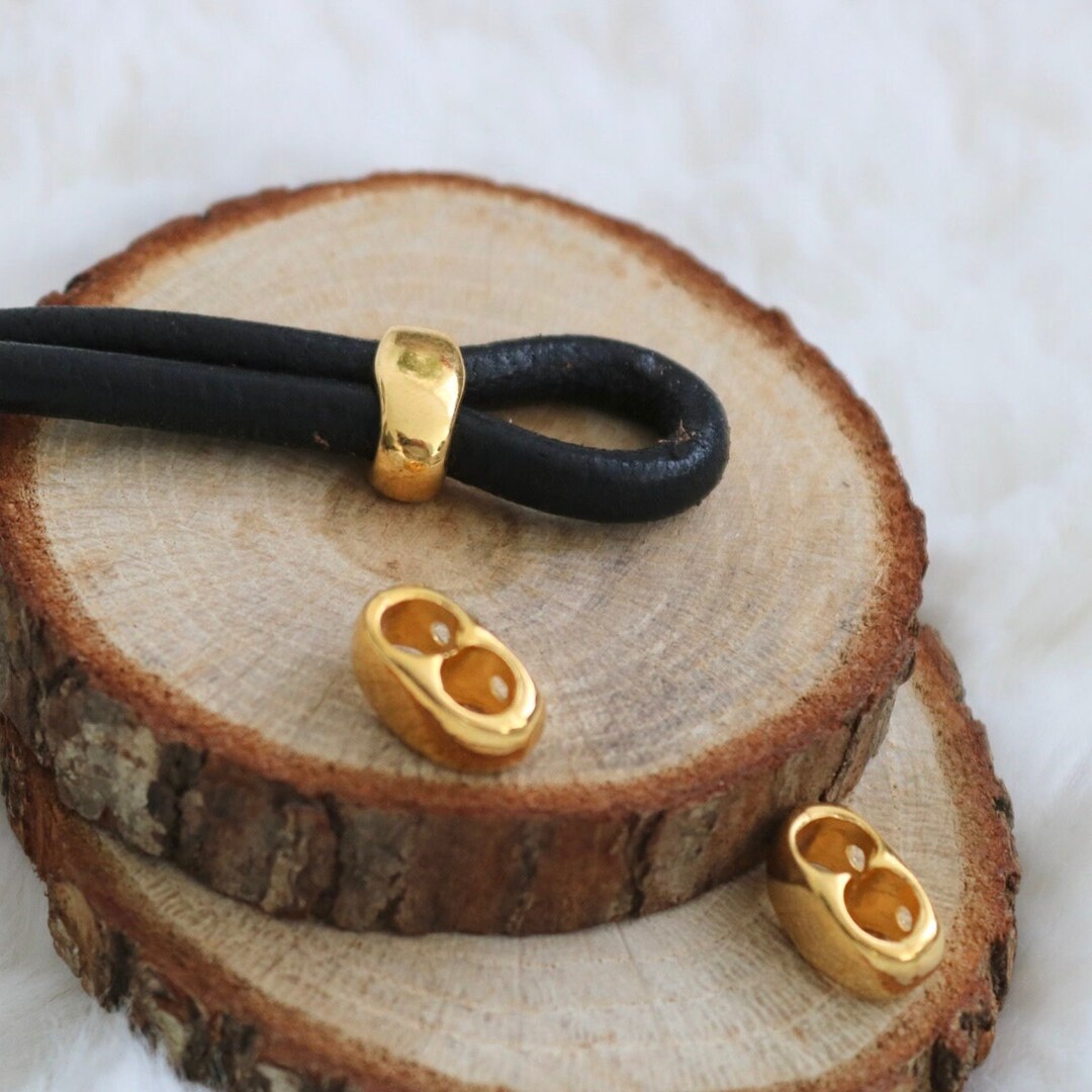 Gold 5mm Hole Double Strand Barrel Slider, Leather Cord Bracelet Beads ...