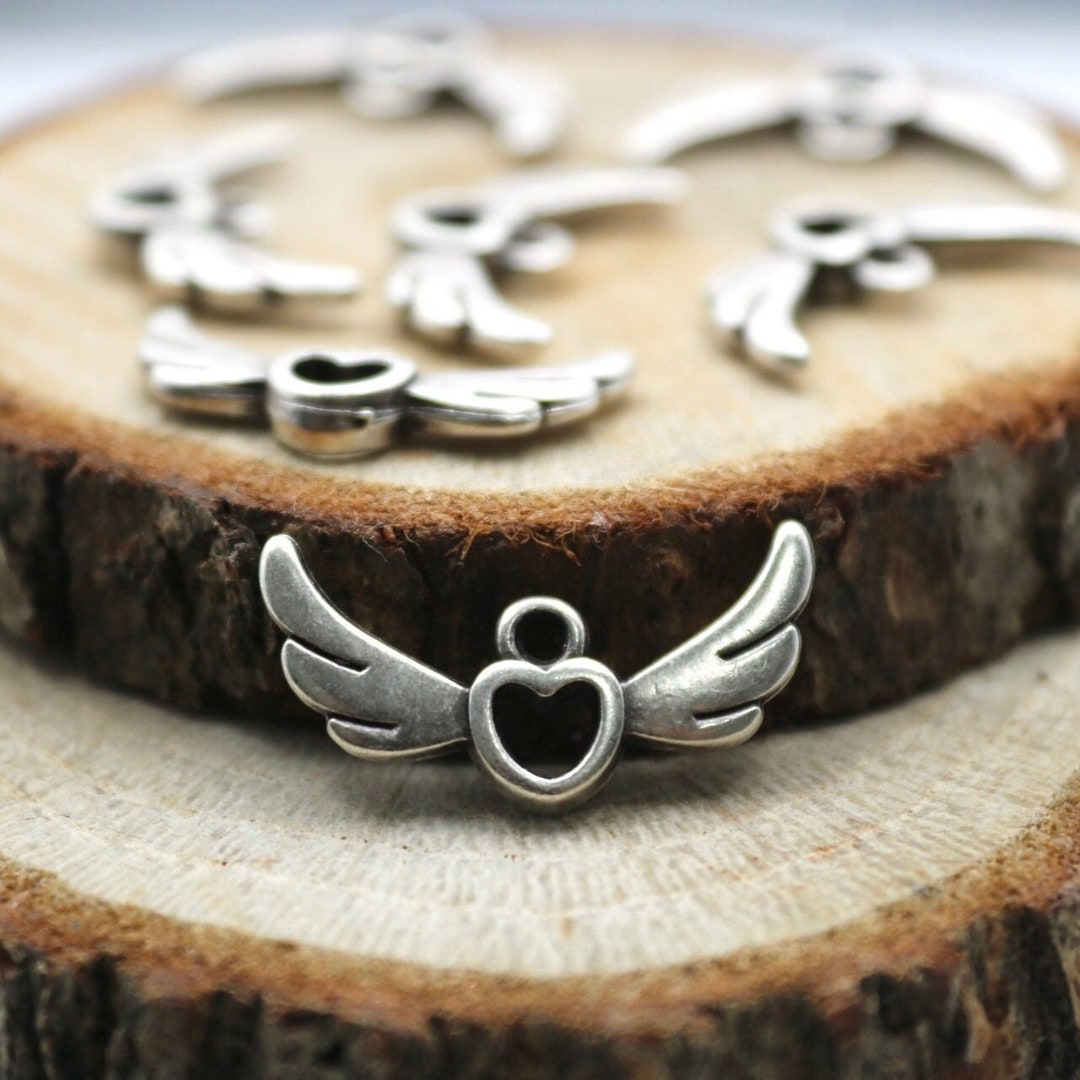 Winged Heart Charms, Angel Wings Charms, Angel Pendant, Heart Charms ...