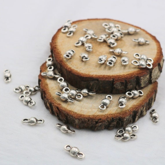 Silver Mini Charm 2 Loop Round Connector Charms Tiny Ball - Etsy