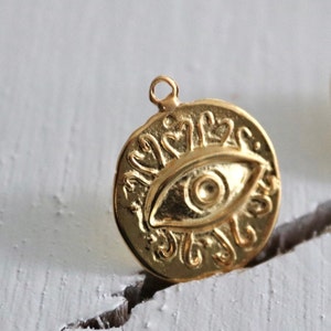 5 Gold Eye Pendant, Evil Eye Coin Pendant, Jewelry Making Supplies ...