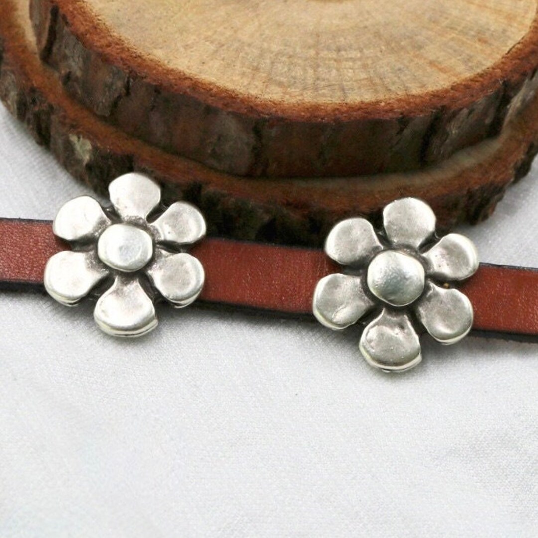 Antique Silver Daisy Flower Slider Beads: Zamak Pewter Spacers (10 Pcs ...