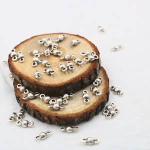 Silver Mini Charm, 2 Loop Round Connector Charms, Tiny Ball Connector ...