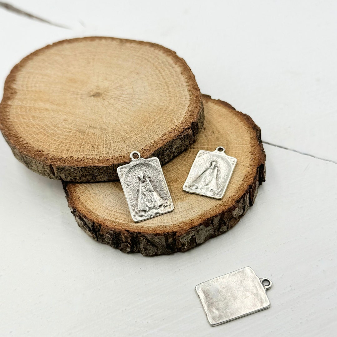 Antique Silver Saint Maria Charm: Square Zamak Medallion Pendant - Etsy