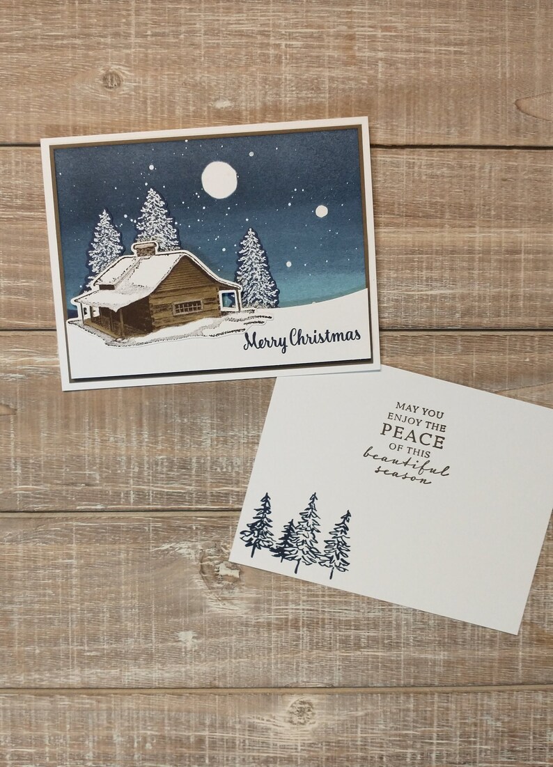 Snowy Cabin Christmas Card - Etsy
