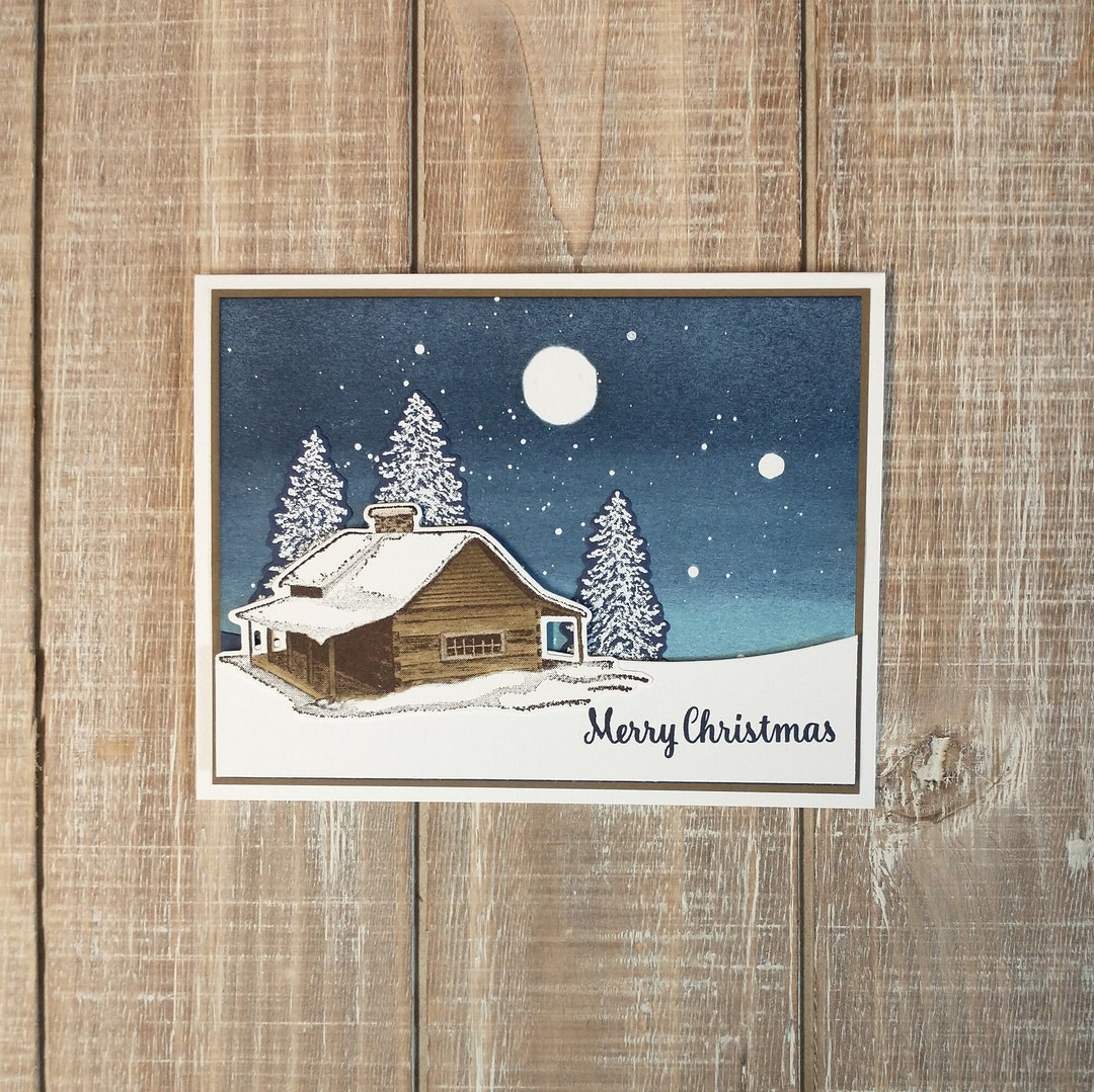 Snowy Cabin Christmas Card - Etsy