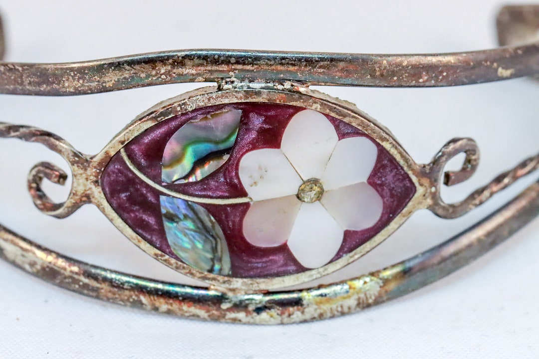 Vintage Alpaca Purple Abalone and Mother of Pearl Flower - Etsy