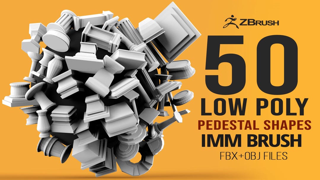 50 Low Poly Statue Pedestal, Podium, Platforms and Stand Base Mesh IMM Brush Set for Zbrush, FBX ...
