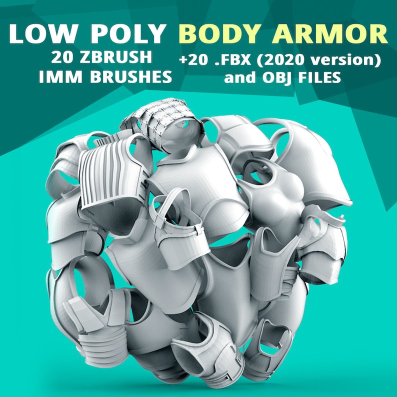 20 Low-poly Medieval Fantasy Body Armor Base Mesh Shapes IMM Zbrush Set ...