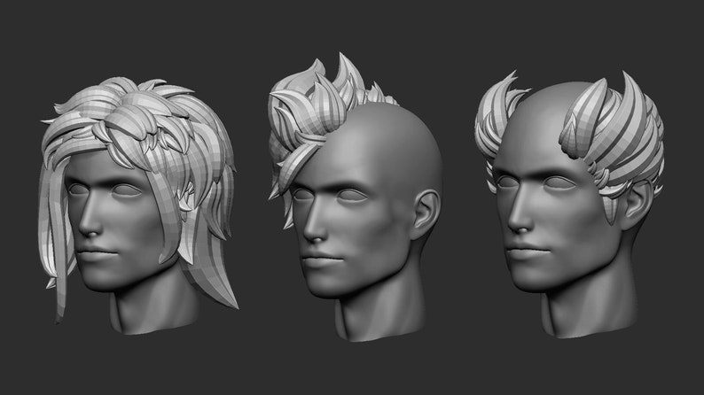 15 Male Anime Character Hair Styles and Hairdoo Low Poly IMM Brush Set ...