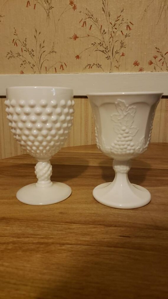 Duo of Creamy White Milk Glass Wine Goblets - Etsy