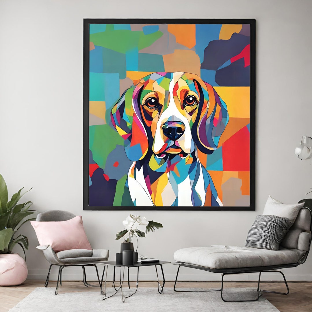 Abstract Beagle Poster, Colorful Beagle Wall Art, Abstract Beagle Wall ...