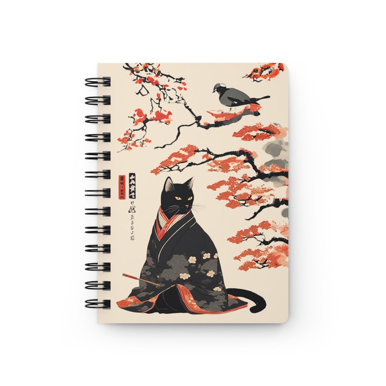 Black Cat Ukiyo-e Style Art Spiral Bound Journal, Cat Japanese ...