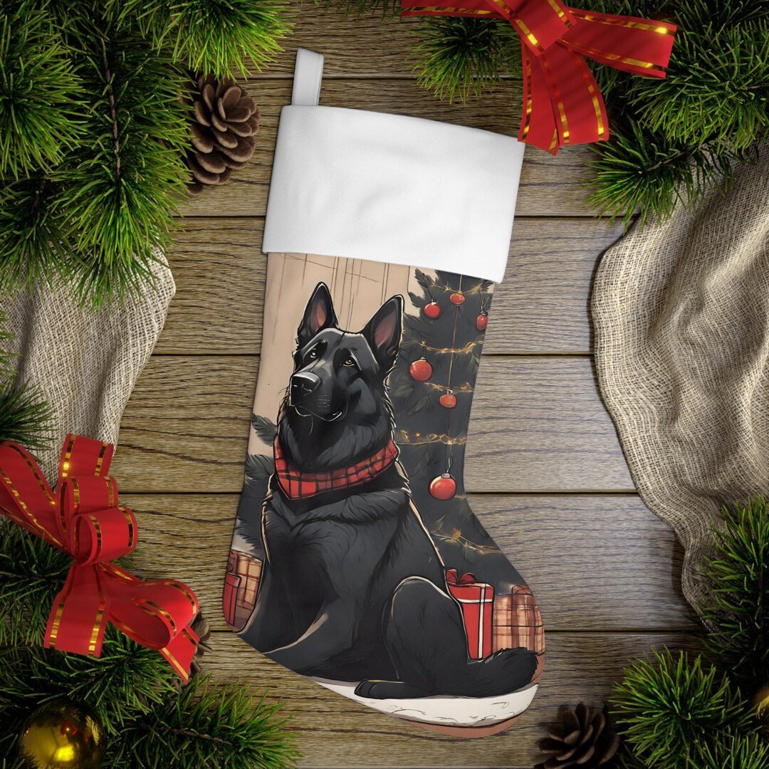 Black German Shepherd Christmas Holiday Stocking, German Shepherd Xmas ...