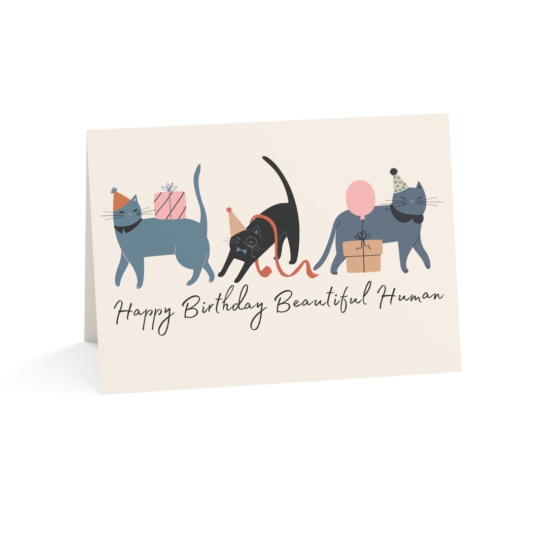 Cats Happy Birthday Card, Cute Cat Greeting Cards 1, 10, 30, and 50pcs ...