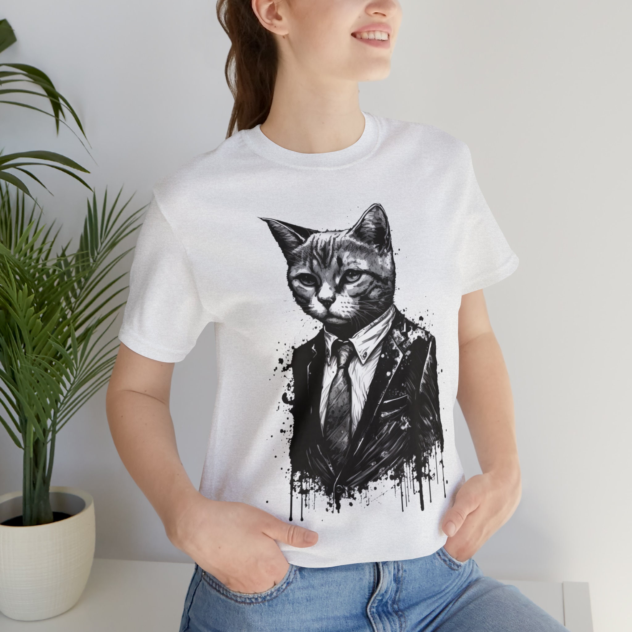 Elegant Cat in a Suit T-shirt, Cat Suit Outfit Tee Shirt, Black Suit ...