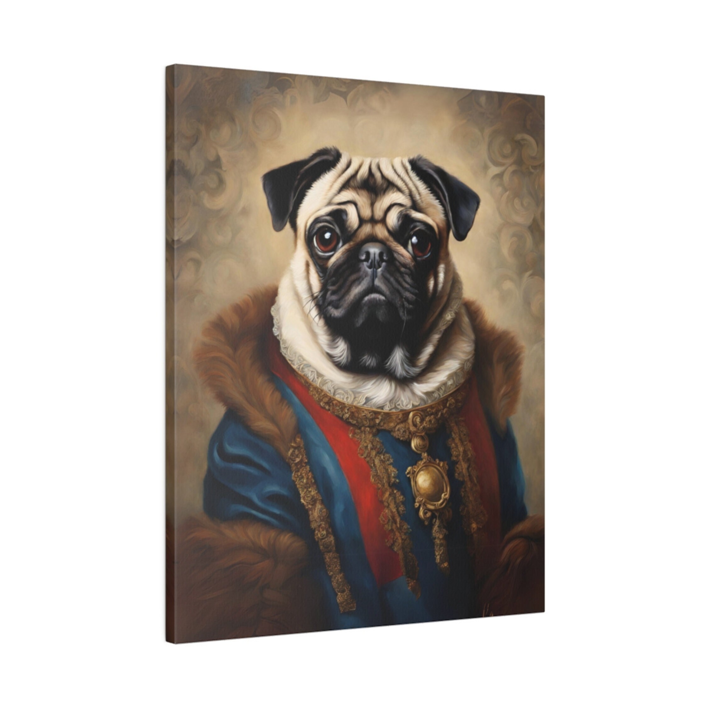 Royal Pug Portrait Canvas, Pug Wall Art, Regal Mops Wall Decor, Baron ...