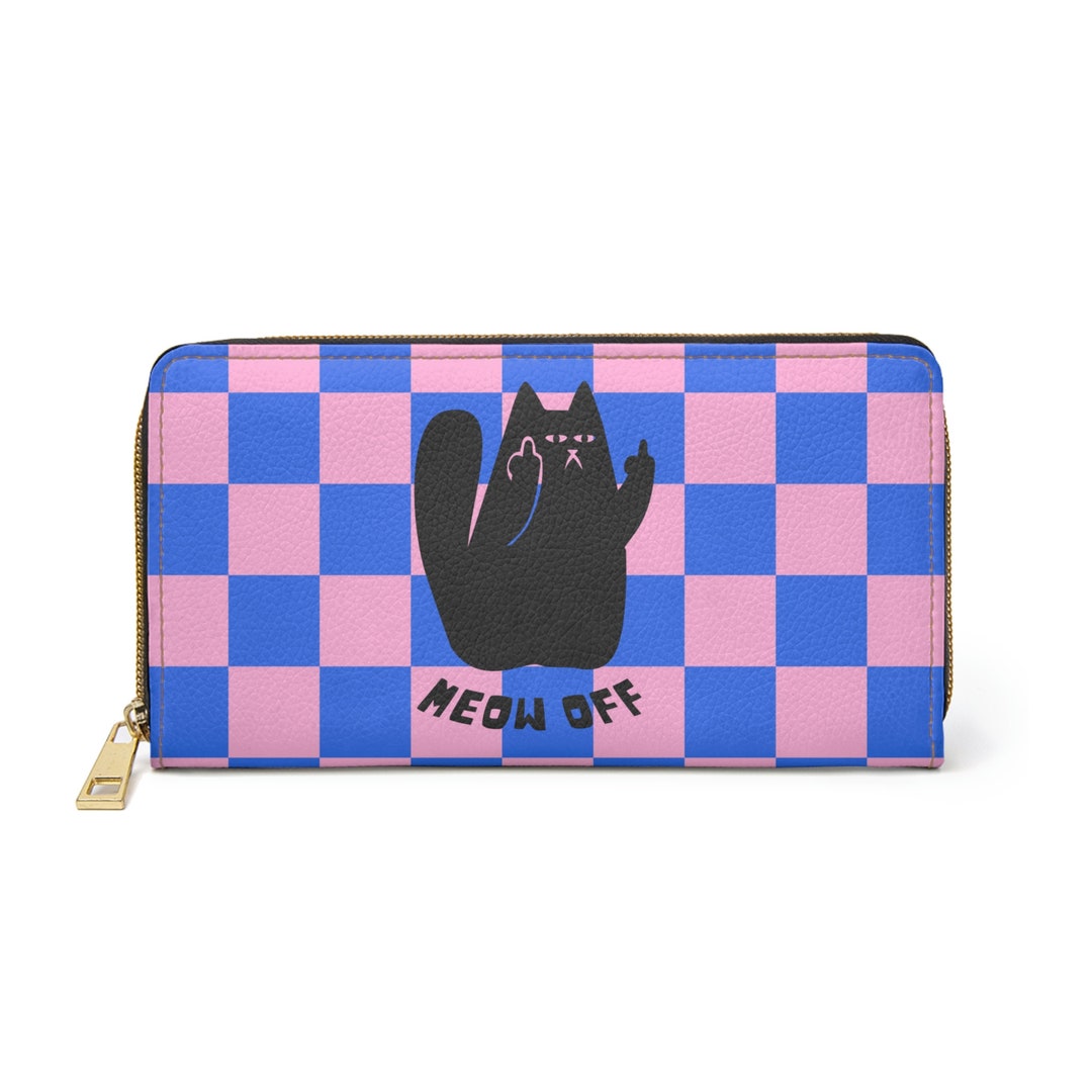 Black Cat Middle Finger Meow off Zipper Wallet, Funny Cat Wallet, Cute ...