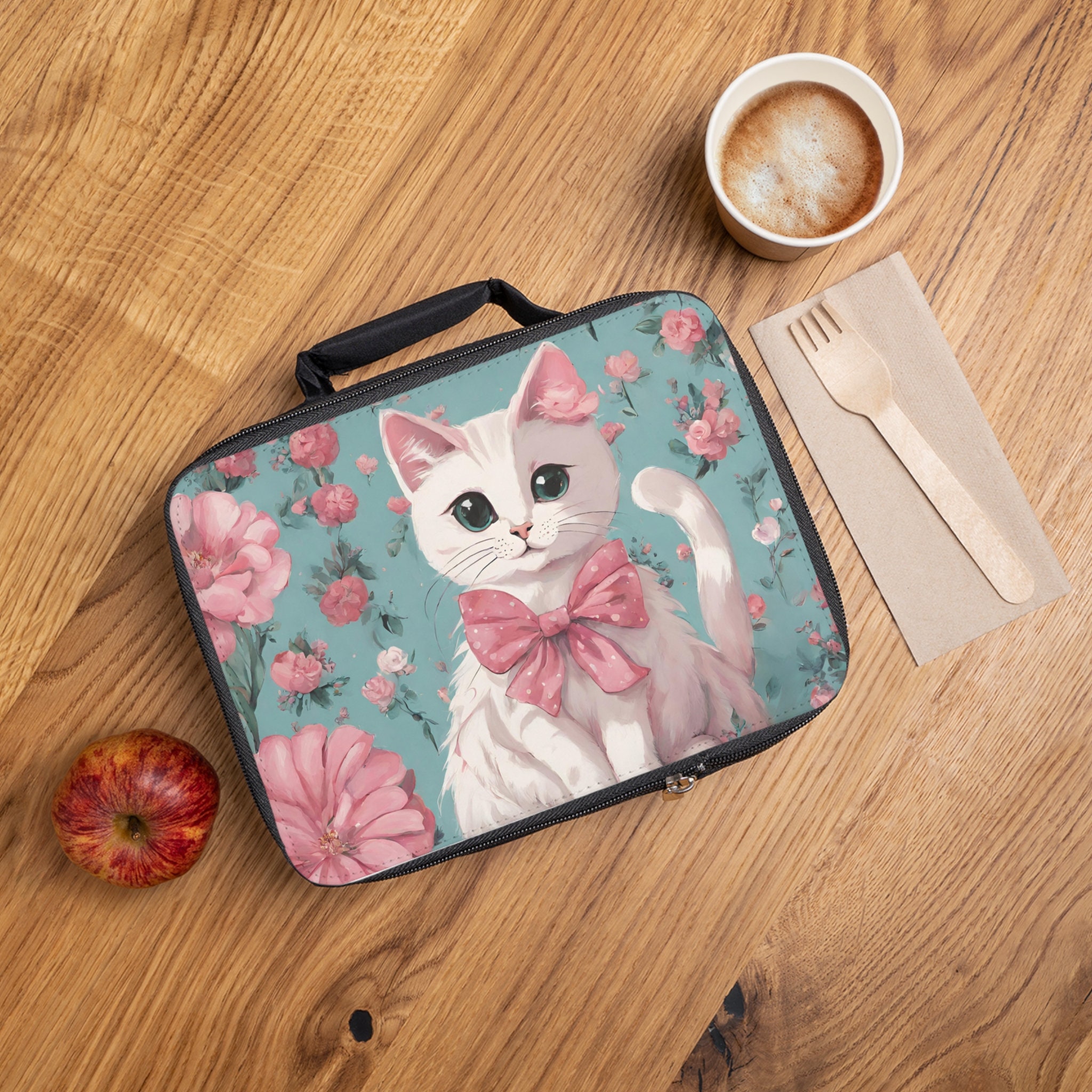 Floral Cat Lunch Bag, Cute Cat Lunch Tote, Cozy Flowers Victorian ...