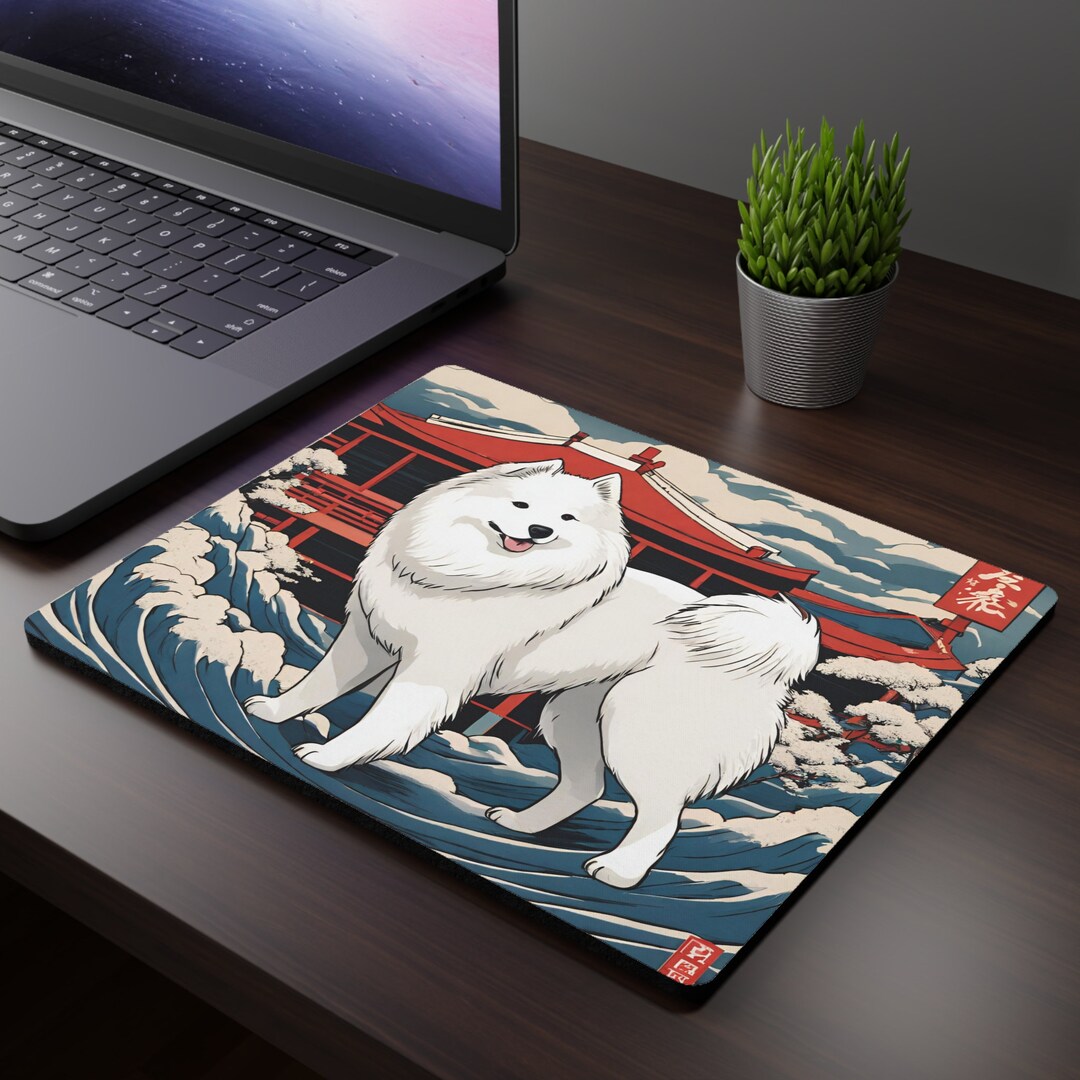 Samoyed Japanese Feudal Art Mouse Pad, Ukiyo-e Style Desk Mat, Samoyed ...