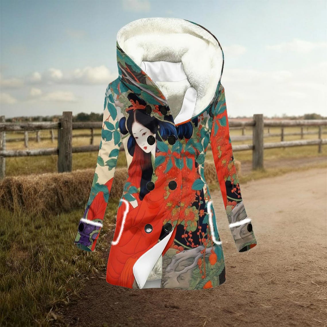 Japanese Oriental Winter Coat for Women, Japanese Inspired Hooded Coat ...