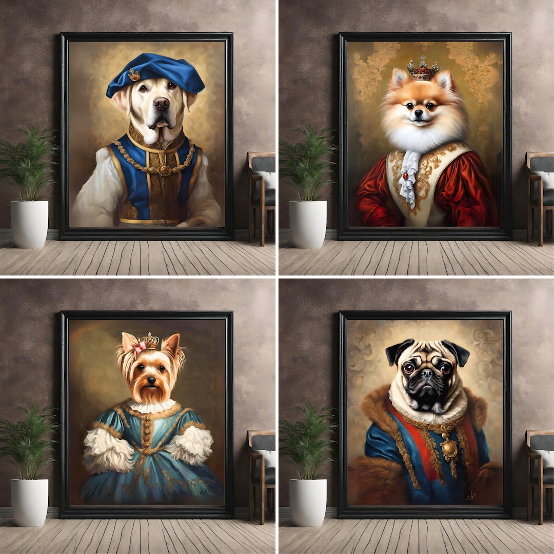 Custom Dog Portrait Poster, Personalized Dog Wall Art, Royal Dog Wall ...