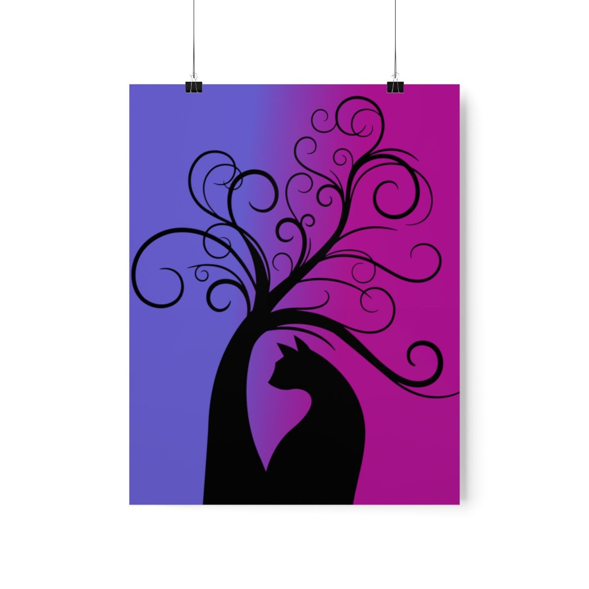 Black Cat Tree Poster, Mystic Poster, Black Cat Halloween Gift, Gothic ...