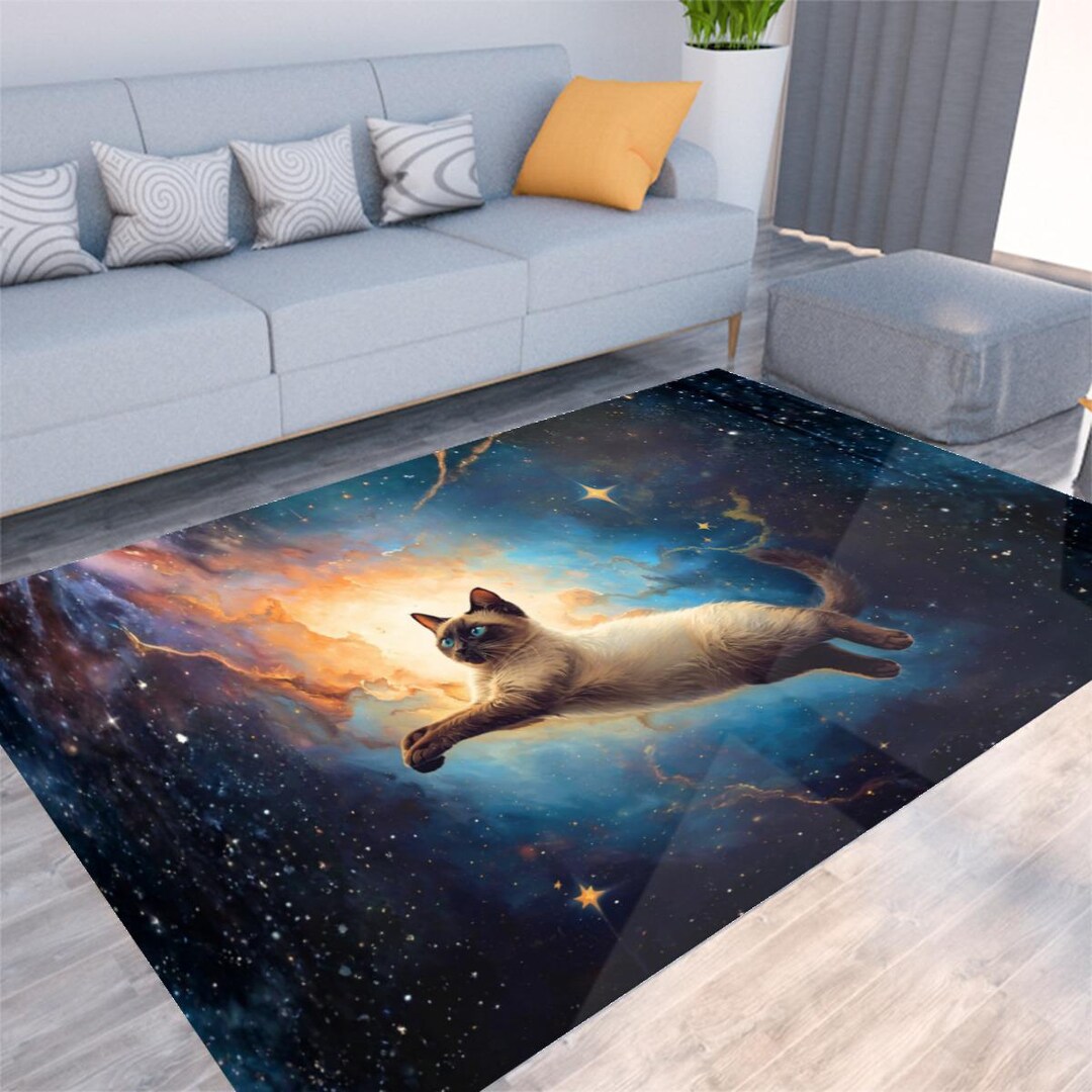 Celestial Cat Area Rug, Cosmic Space Kitten Floor Mat, Celestial Galaxy ...