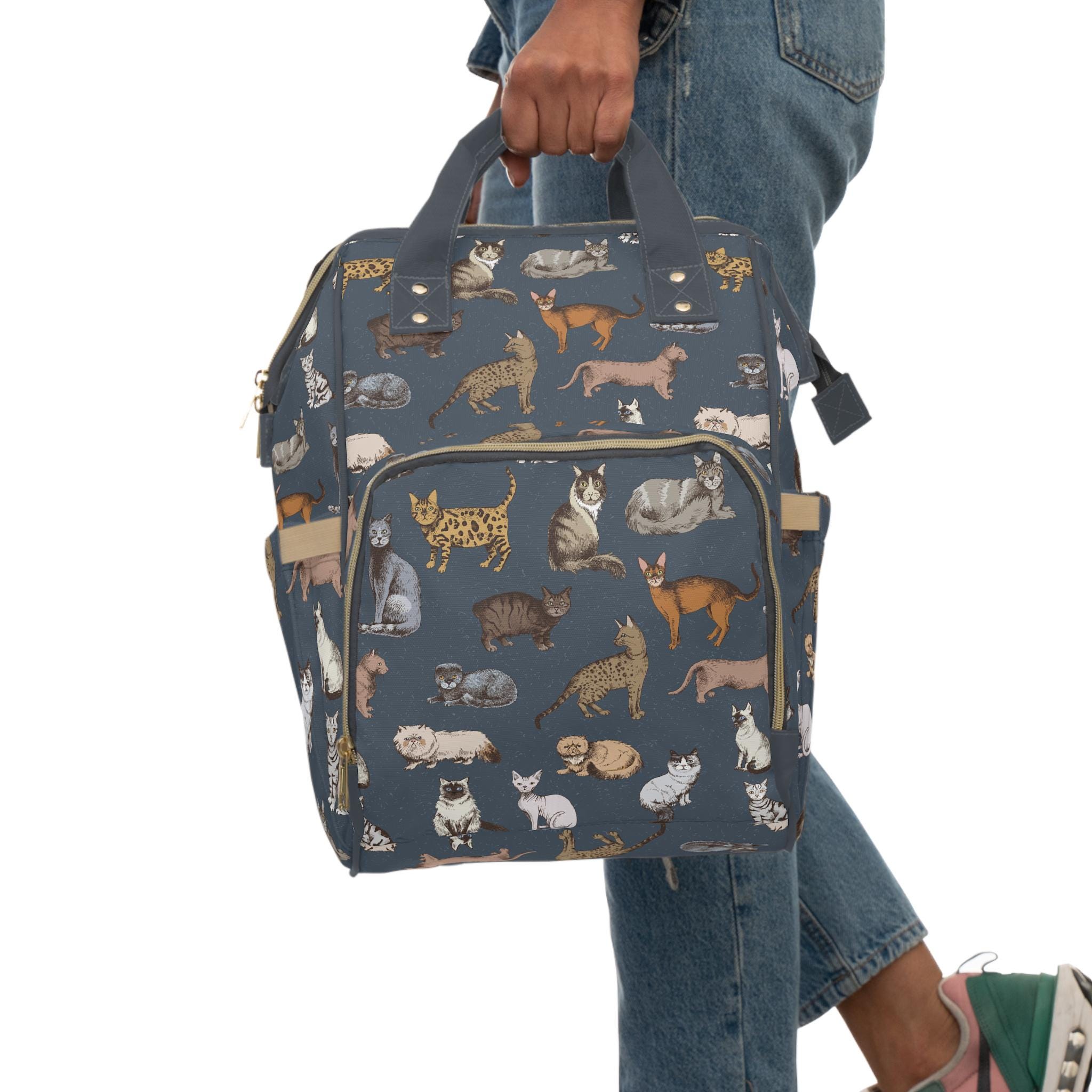 Cats Breeds Pattern Backpack - Cat Lovers Bag, Cat Owner Gift, Cat ...