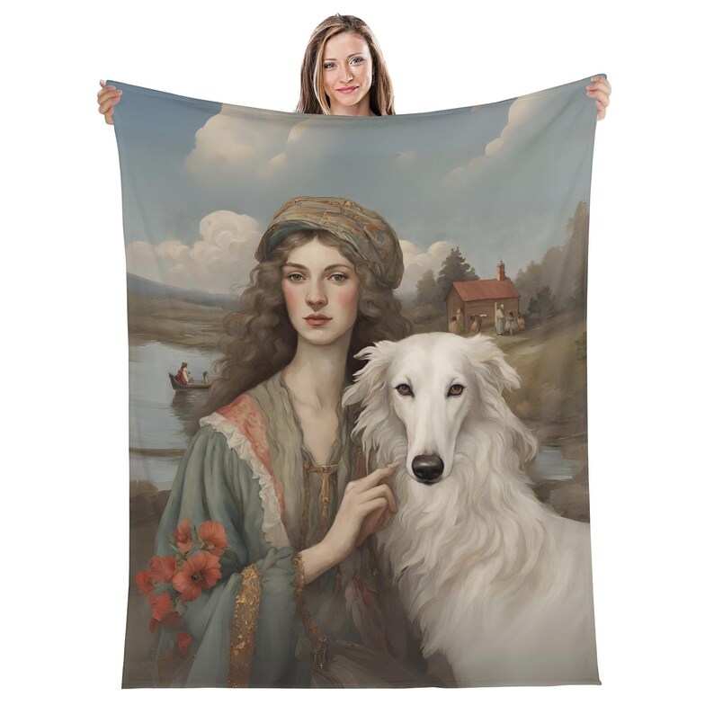 Renaissance Woman Borzoi Blanket, Victorian Lady With Borzoi Blanket ...
