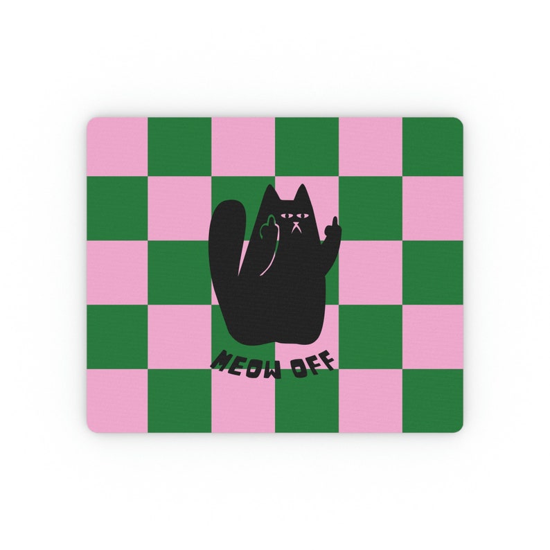 Checkered Cat Pointing Middle Finger Rectangular Mouse Pad - Etsy