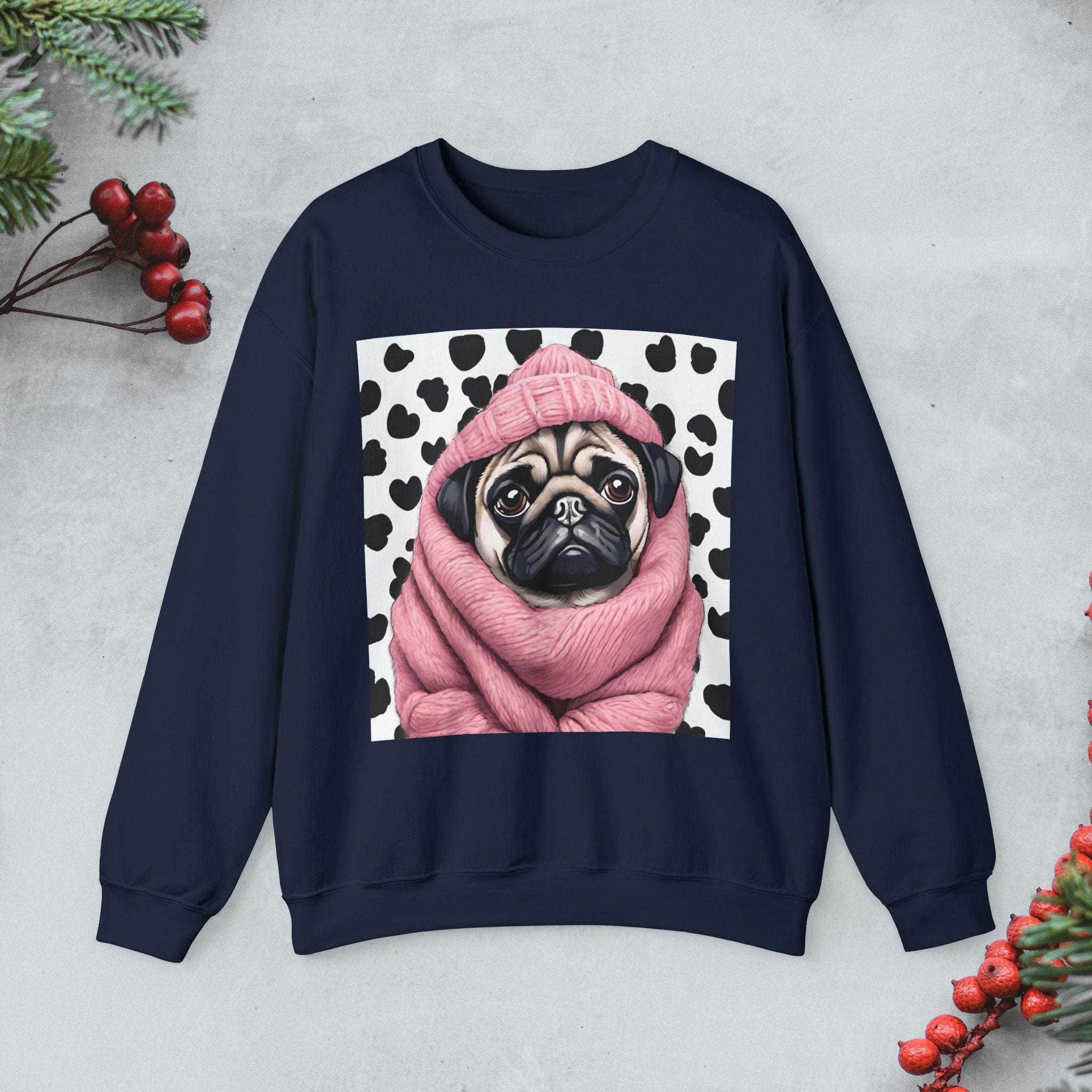 Cute Pug Crewneck Sweatshirt, Cozy Mops Sweater, Polka Dots Mops ...
