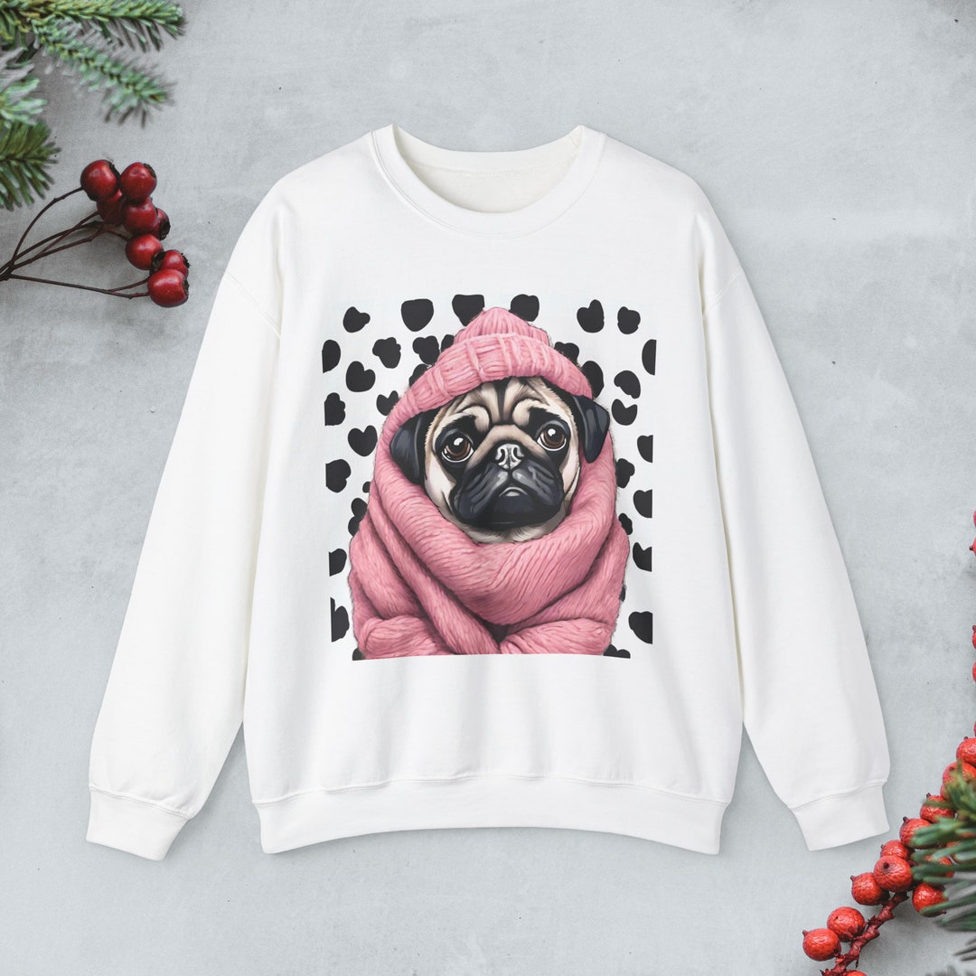 Cute Pug Crewneck Sweatshirt, Cozy Mops Sweater, Polka Dots Mops ...