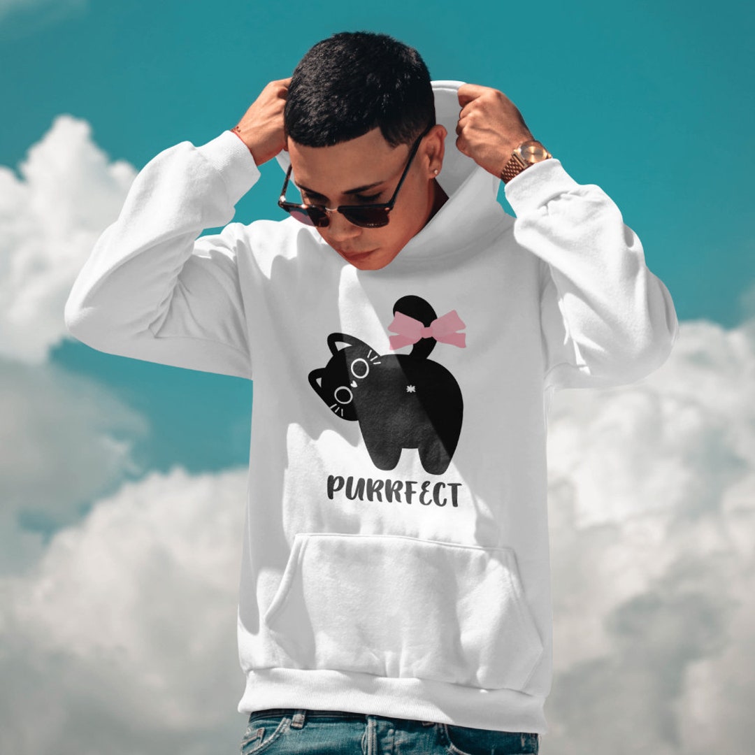 Funny Cat Hooded Sweatshirt, Cute Cat Hoodie, Kawaii Cat Hoodie, Black ...