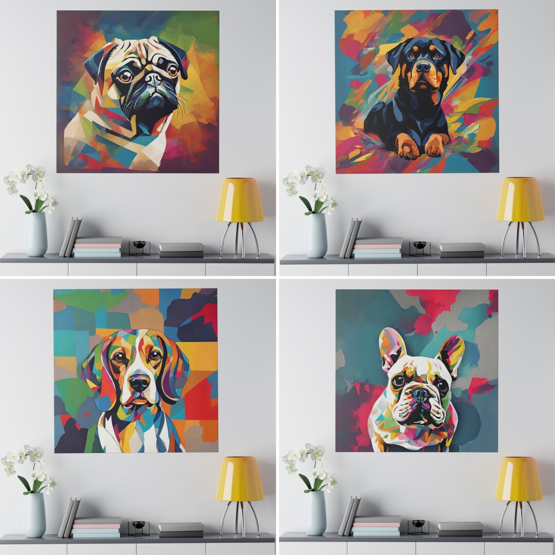 Custom Dog Portrait Canvas, Personalized Dog Wall Art, Colorful Dog ...