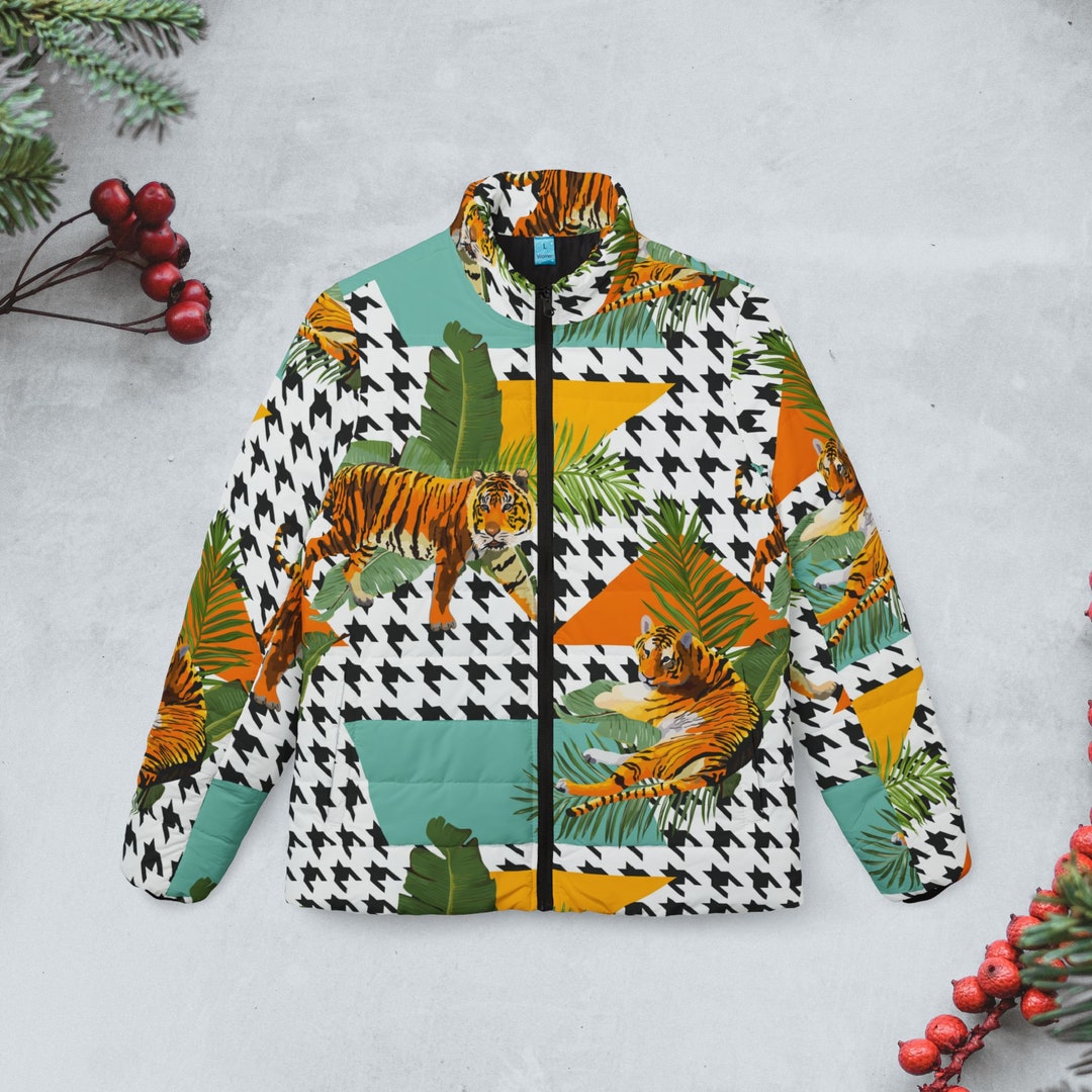 Tigers Puffer Jacket, Exotic Animal Outerwear Jacket, Tropical Wild ...