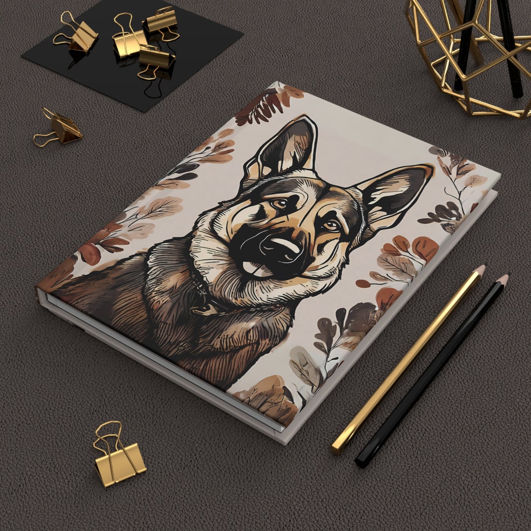 German Shepherd Autumn Hardcover Journal, Floral Fall Art GSD Notebook ...