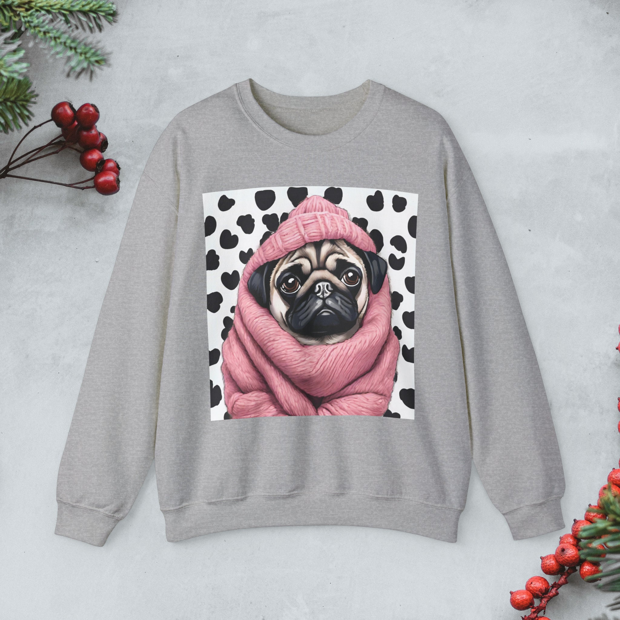 Cute Pug Crewneck Sweatshirt, Cozy Mops Sweater, Polka Dots Mops ...