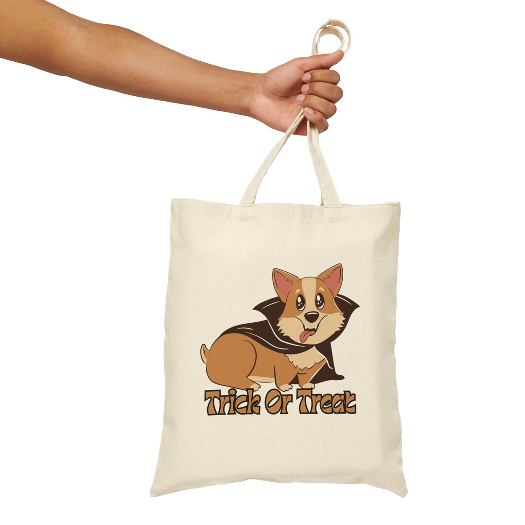 Cute Corgi Trick or Treat Halloween Canvas Tote Bag, Funny Corgi Dog ...