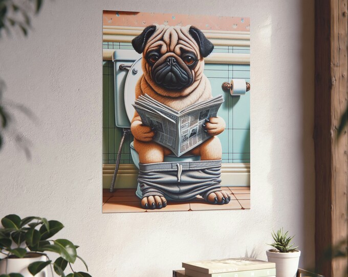 Mops Badewanne Poster Badezimmer Mops Kunstdruck lustig Mops Bilder ...