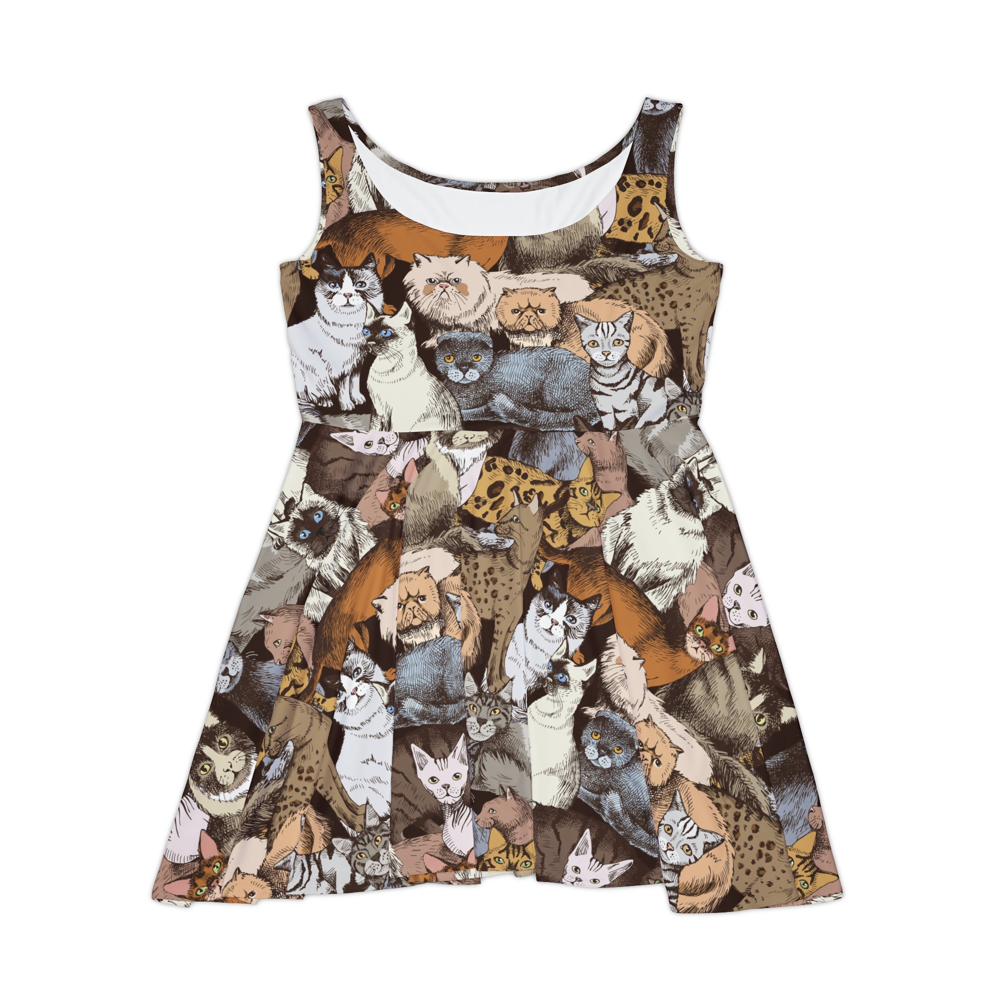Cat Pattern Dress, Cat Breeds Women's Skater Dress, Cute Cat Pattern ...