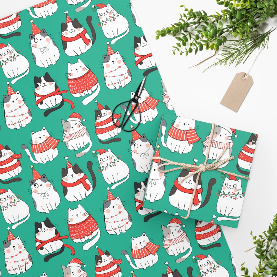 Funny Christmas Cats Pattern Wrapping Paper Merry Christmas - Etsy