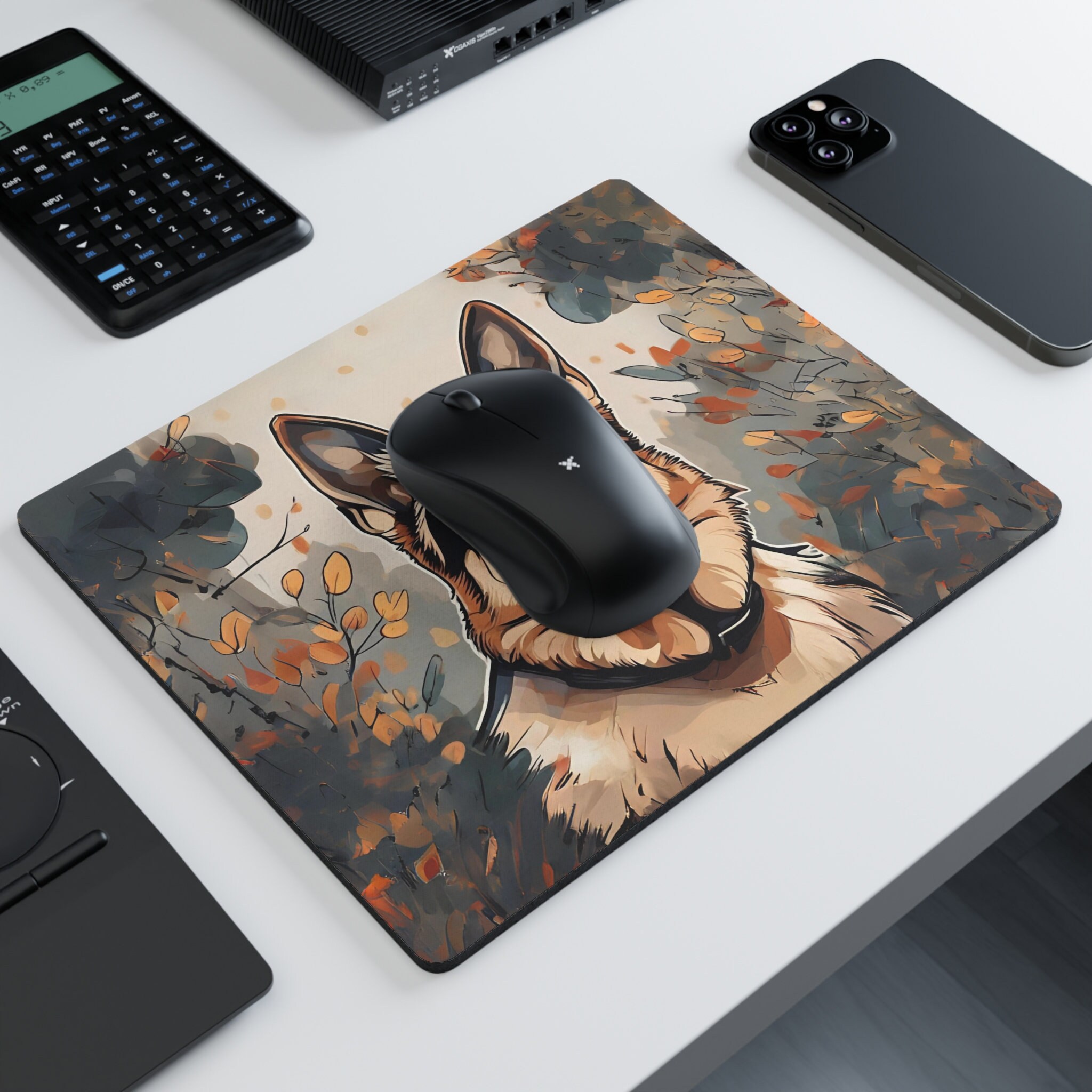 German Shepherd Floral Fall Art Mouse Pad, Autumn German Shepherd Desk ...