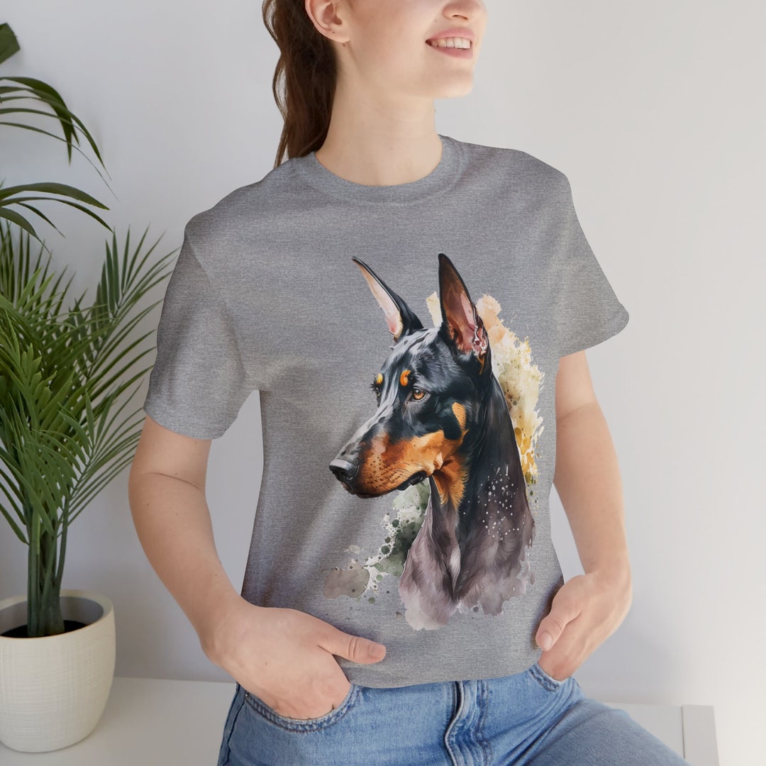 Dobermann T-shirt, Graphic Doberman Short Sleeve Tee, Watercolor ...
