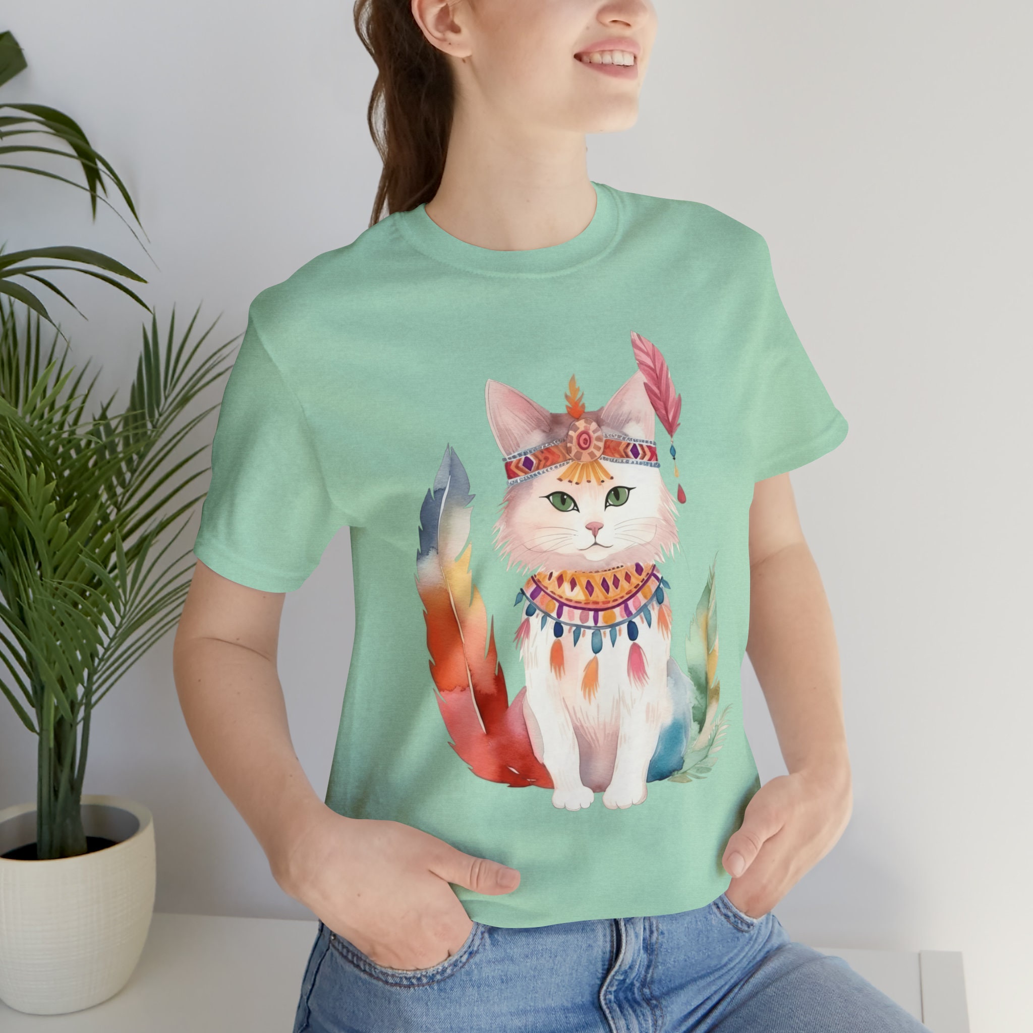 Cat Native Indian American Woman Shirt, Cat Indigenous Designed T Shirt ...