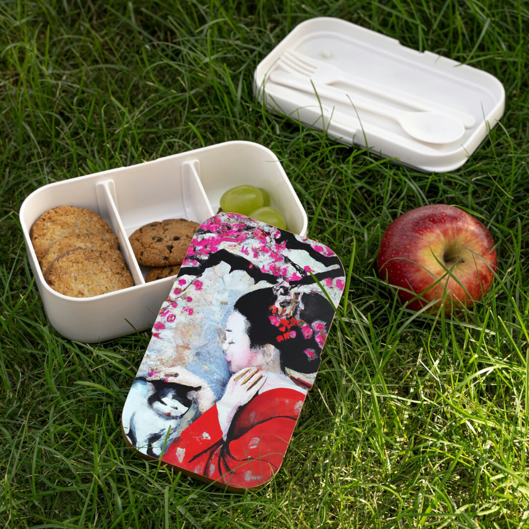 Geisha and a Cat Bento Lunch Box, Art Painting Maiko and a Cat and a ...