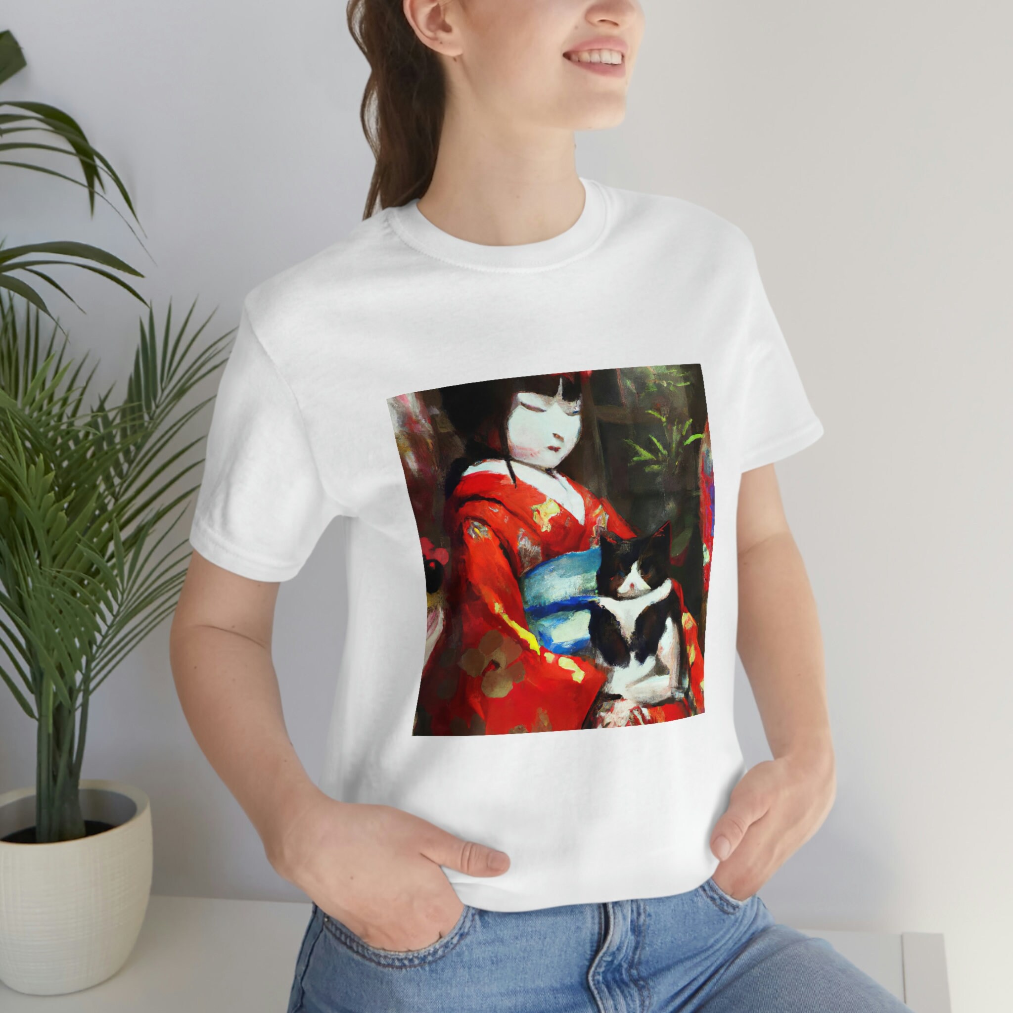 Geisha and Cat T-shirt Maiko and Cat Tshirt Japanese Art - Etsy